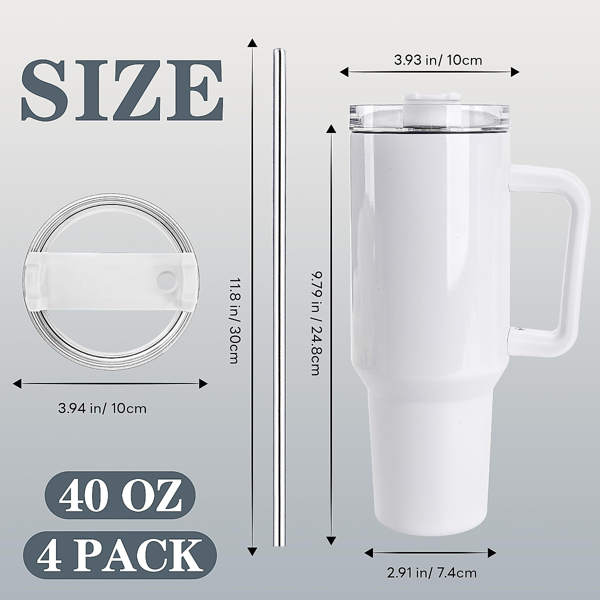 D·S 4 Pack 40 oz Sublimation Tumbler with Handle Insulated Large Sublimation Tumblers Bulk with Lids and Straws Stainless Steel Coffee Mugs for DIY Craft Heat Press Print