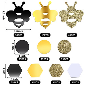 410 Pieces Bee Confetti Gold Glitter Bee Confetti Yellow Black Bee Confetti Circle Confetti Honeycomb Hexagon Confetti for Bee Themed Party Baby Shower Birthday Table Decoration