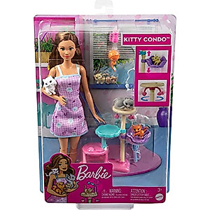 Barbie Kitty Condo Doll and Pets Playset with Barbie Doll (Brunette), 1 Cat, 4 Kittens, Tree & Accessories, Toy for 3 Year Olds & Up