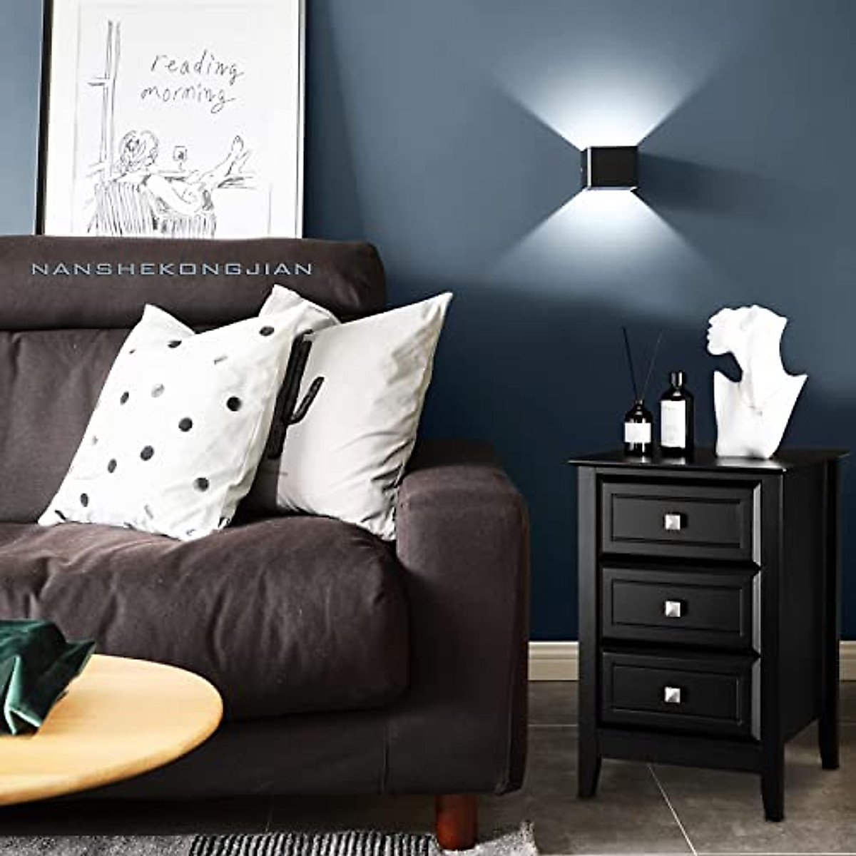 Bonnlo Upgraded 3 Drawers Night Stands for Bedrooms Set of 2, Wooden Black Nightstand Stylish, Modern Bed Side Table/Night Stand for Small Spaces, College Dorm, Kids’ Room, Living Room, 24H