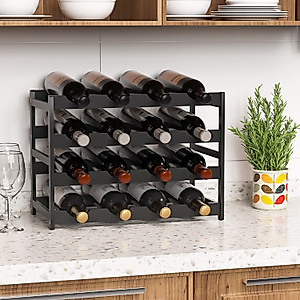 Ruichang Wine Rack Sturdy Wine Countertop，Bamboo Wine Bottle Holder Wine Storage Racks Counter Wine Stand Inserts for Cabinet Free Standing Floor Table Wine Organizer (4-Tier, 16 Bottle Capacity)