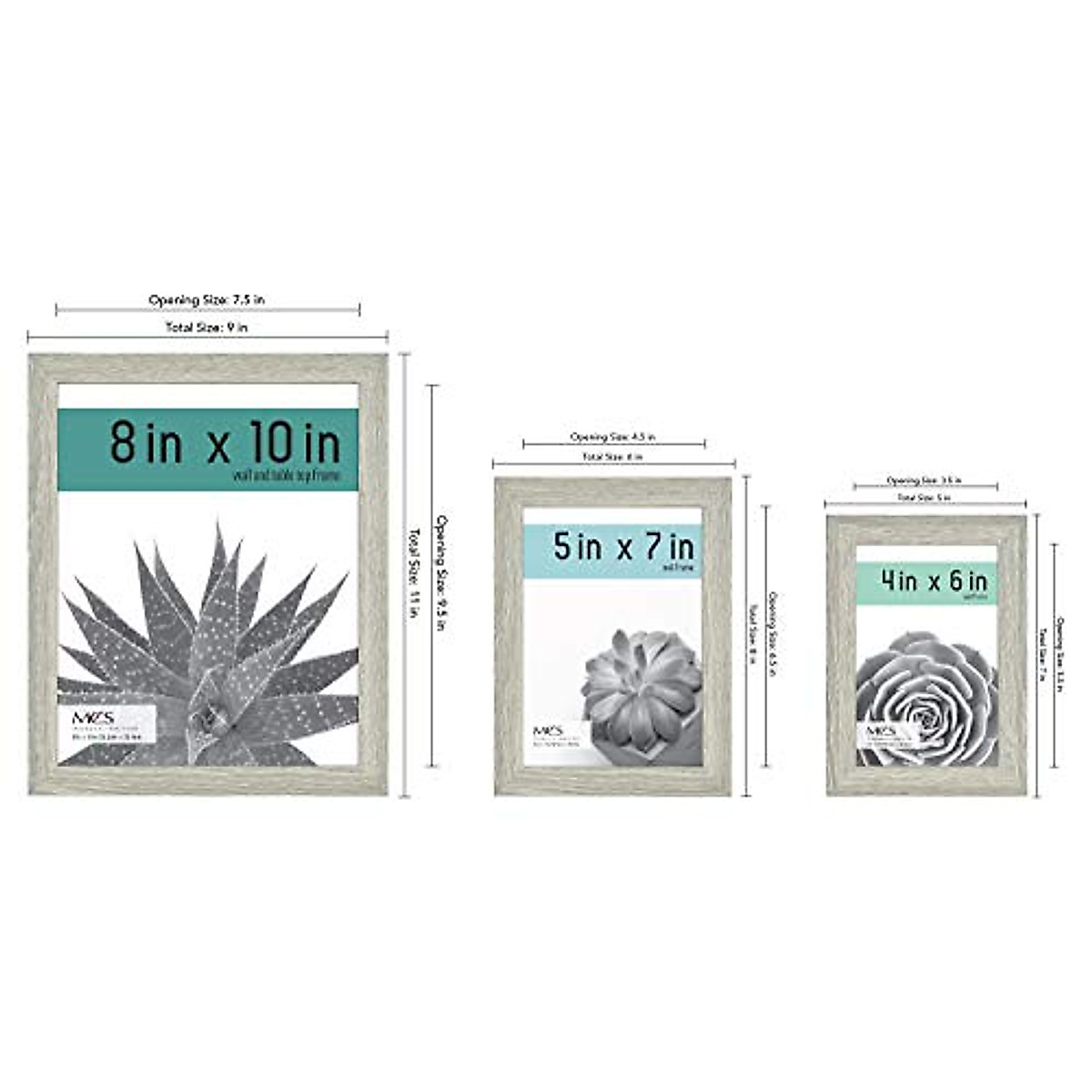 MCS Gallery Essential Picture Frames, Photo Gallery Wall Frame Set with 4 x 6 Inch, 5 x 7 Inch, and 8 x 10 Inch Frames, Gray Woodgrain, 10 Piece