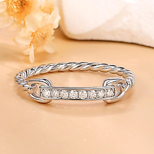 Hitlinker Moissanite Wedding Band for Women, Sterling Silver Eternity Stackable Chain Link Couple Rings Channel Set Rope Lab Created Diamond S925 Rings for Women Men Size 9