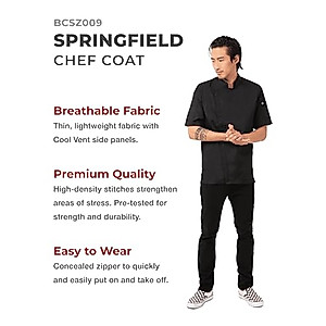 Chef Works Men's Springfield Chef Coat, Black, Large