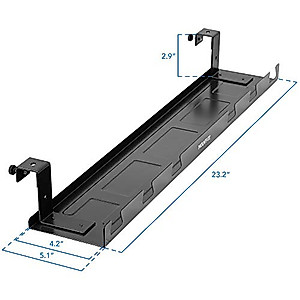 MOUNT-IT! Under Desk Cable Tray [23" Length] Wire Management Basket for Desktop Computers, Laptops, Sit Stand Desks and Workstations (Black)