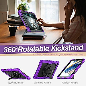 CLARKCAS Case for Samsung Galaxy Tab A8 10.5 Inch 2022, Case with Screen Protector Pencil Holder, Hand Strap Shoulder Strap, Kids Shockproof Silicone Rugged Cover Tablet Tab A8 Purple