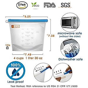 Reusable Quart Freezer Bags. 5 Thick, qt 30 Oz, Clear, Heavy Duty, LEAKPROOF, AIRTIGHT | 100% Food Grade Silicone Food Storage Bags