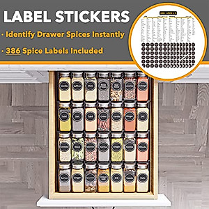 SpaceAid Spice Drawer Organizer with 28 Spice Jars, 386 Spice Labels and Chalk Marker, 4 Tier Seasoning Rack Tray Insert for Kitchen Drawers, 13" Wide x 17.5" Deep