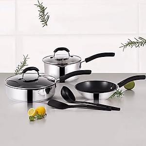 EPPMO Nonstick Stainless Steel Cookware Set, Pots and Pans, Stay Cool Bakelite Handle, 7 Piece