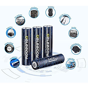 Deleepow Rechargeable AA Batteries, 1.5V 3400mWh High Capcity Lithium AA Battery 4 Pack 1500 Cycles Long Lasting Double A Battery
