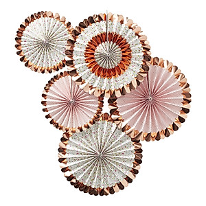 Floral & Rose Gold Foiled Party Fan Decorations - 5 Pack