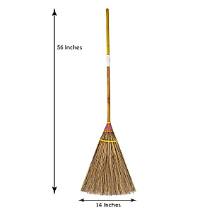 Garden Broom, 61 Inch, Natural Coconut Leaf Broom,Outdoor Brooms, Sweep Snow and Wet Leaves Multi-Surfaces Sturdy Outdoor Coconut Leaf Broom Bamboo Stick Handle Durable Broom Asian Heavy Duty Broom