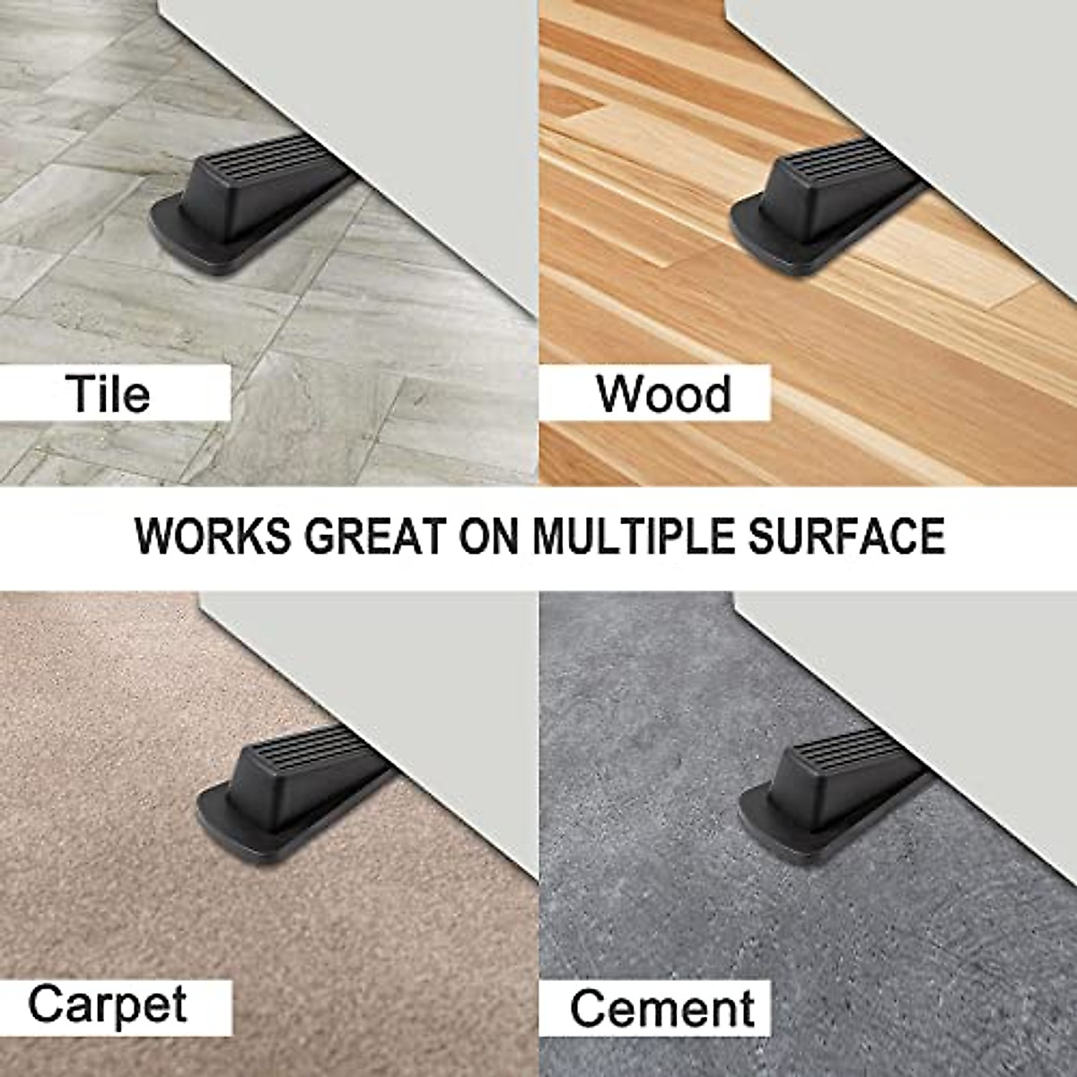 Door Stoppers 4 Pack Premium Rubber Door Stoppers Wedge Sturdy Stackable Door Stops for Carpet Heavy Duty Door Stoppers for Bottom of Door on Tile （Black）