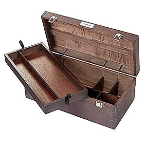 KINGART Artist Wood Pastel, Pen, Marker Portable Storage Box Organizer with Drawer, Tool Box Espresso Finish