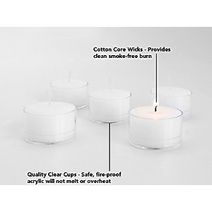 D'Light Online Clear Cupped Extended Burn 7 Hour Long Burn Unscented White Tealight Candles in Clear Plastic Cups - Set of 100