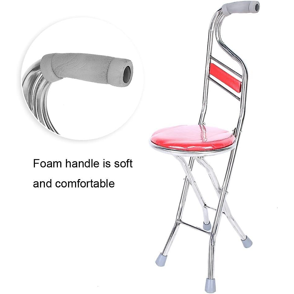 Walking Stick Chair Combo,Massage Seat Board & Ergonomic Handle, Adjustable Anti-Skid Walking Stick for Arthritis Disabled and Elderly