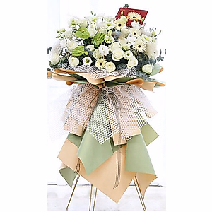 ZOOYOO Flower Wrapping Paper, Double-sided Florist Bouquet Wrapping Paper Floral Packaging for Wedding Birthday Engagement Graduation Presents DIY(Champagne and Green,20 Sheets)