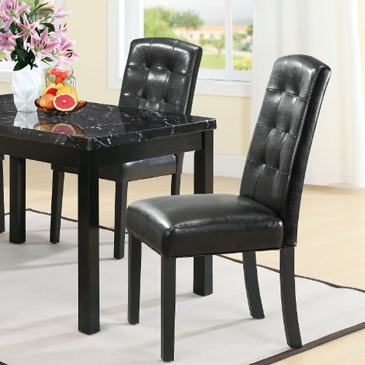Modway Perdure Modern Tufted Faux Leather Upholstered Parsons Dining Chair in Black