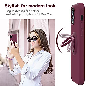 MOCCA Compatible with iPhone 13 Pro Max Case 6.7inch with Ring Kickstand | Liquid Silicone |Microfiber Linner|Anti-Scratch Full-Body Shockproof Protective Case for iPhone 13 Pro Max Women Girl-WineRed