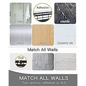 Shower Caddy, Uamector Shower Organizer No Drilling, 3 Pack Adhesive Rustproof Stainless Steel Shower Shelves, Black Shower Shelf with 17 Hooks for Inside Shower, Wall Mounted Shower Rack for Bathroom