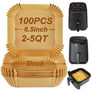 BYKITCHEN Square Air Fryer Disposable Paper Liners - Set of 100, Compatible with Cosori, Instant Pot, Dash Mini Air Fryer and More