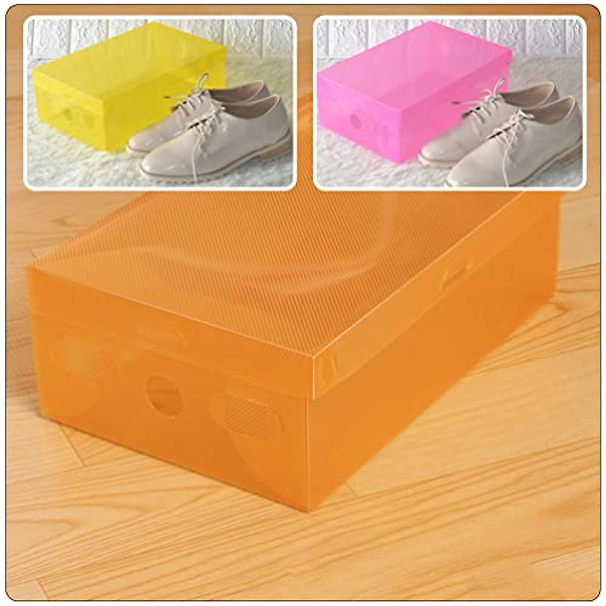 OUNONA 7Pcs Stackable Shoe Storage Box Clear Plastic Shoe Organizer Foldable Sneaker Box Container with Lids Cabinet Organizer for Under bed Closet Garage Entryway 27.5 * 18 * 9.5cm