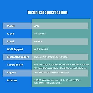 GLOTRENDS WA02 Mini PCIe to PCIe X1 WiFi Bluetooth Adapter for Mini PCIe WiFi 4/5/6/6e Module/Coral TPU Module, with 3.5-dBi SMA Antenna Kits