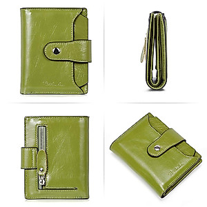 BOSTANTEN Women Leather Wallet RFID Blocking Small Bifold Zipper Pocket Wallets Card Case Purses with ID Window Green