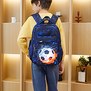 LEDAOU School Backpack Teen Boys Girls Bookbag Daypack School Bag (Football Black)