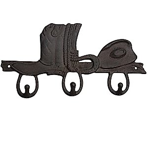 Wisging 12" Vintage Rustic Cast Iron Key Rack Wall Hanger - Decorative Cast Iron Wall Hook Rack - Cowboy Boot Triple Key Coat Hooks Wall Hanger Clothes Rack Set Heavy Duty Recycled