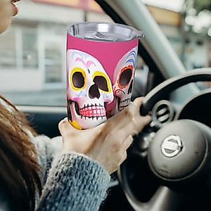 EKPRAVDKTF Floral And Skull 20oz Insulated Stainless Steel Tumbler With Lids And Straws, Double Wall Vacuum Travel Coffee Mug, Thermal Cup For Cold & Hot Drinks, Reusable Metal Straw & Brush