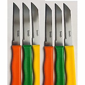 MADE IN GERMANY FIXWELL STAINLESS STEEL KNIVES - PACK OF 6 (ORANGE, YELLOW, GREEN) -3.5" SHARP SERRATED BLADE -IDEAL FOR KITCHEN & GENERAL USE, BREADS, SANDWICHES, AND PRECISION FOOD CUTTING
