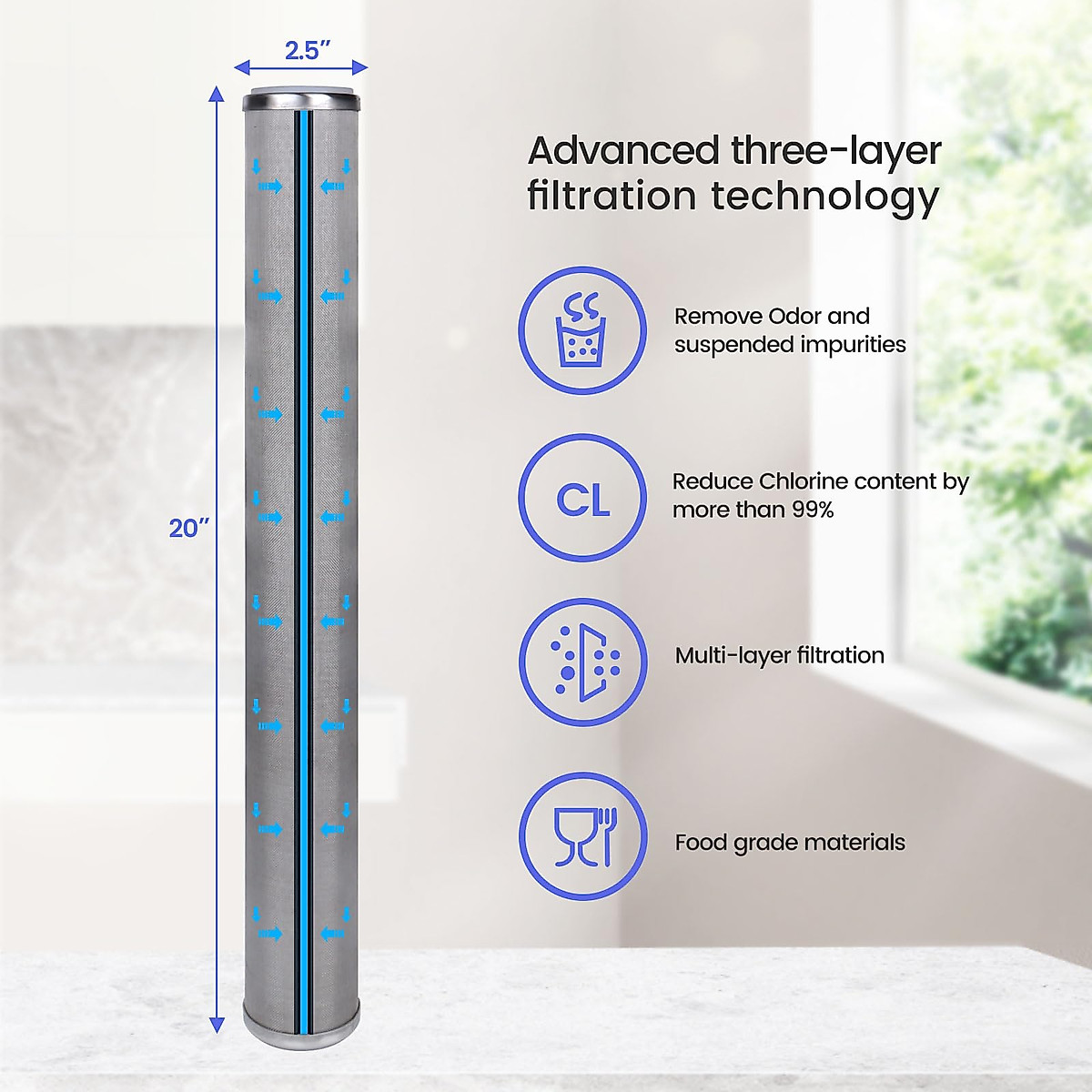 Amwater Stainless Steel Re-Cleanable Wire Mesh Filter Cartridge 20 "Length,2.5 "OD(10 Micron)