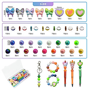 254 Pieces Beads for Pens - 16MM Acrylic Loose Beads Bulk Set - Beads Kit for Crafts - Fit for Jewelry Making, Bracelets, Beadable Pens, and Focal Beads - Cute Beads for DIY Supplies