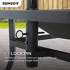 Sunjoy 38 in. Fire Pit for Outside, Square Wood Burning Firepit Large Steel Fire Pits with Adjustable Cooking Swivel BBQ Grill and Fire Poker Black