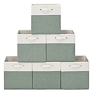 BNDSKLAI Foldable Cube Storage Bins 13x13x13 Inch [6-Pack],Collapsible Shelf Storage Baskets,Fabric Storage Basketss with Handles,Suitable for Shelf,Closet,Cabinet(White/Green)