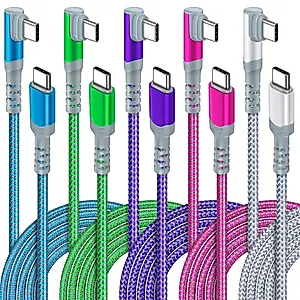 【5-Pack】 USB C to USB C Cable 10ft, Extra Long Right-Angle 60W/3A Type C to Type C Charger Fast Charging Cable Cord Compatible with Samsung S22 Ultra, Google Pixel 6, iPad Pro 12.9 Air Mini MacBook