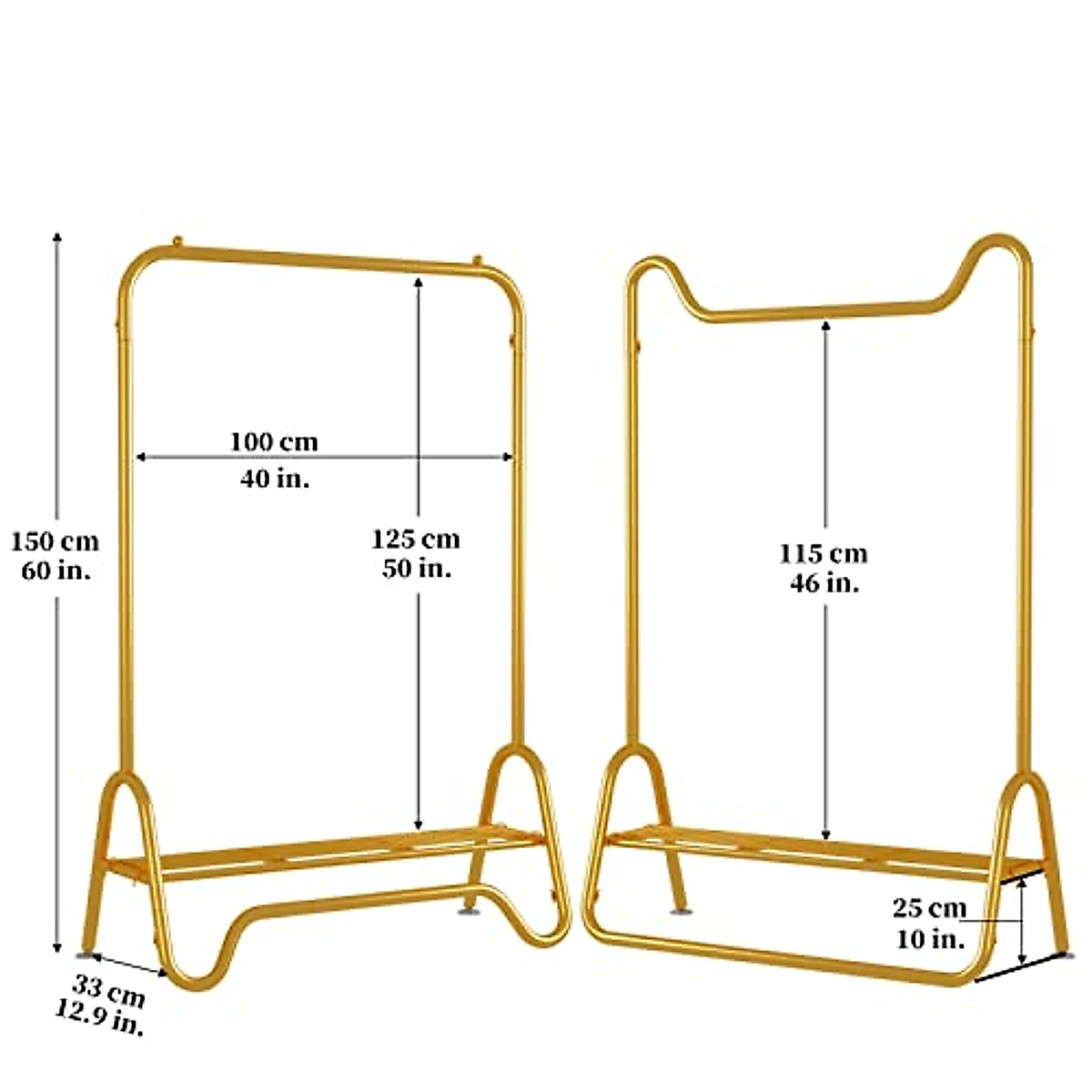 HoYoCaT 2-Styles Clothes Rack Metal Garment Rack Heavy-duty Clothing Rack with Shoes Shelf Gold Garment Rack…
