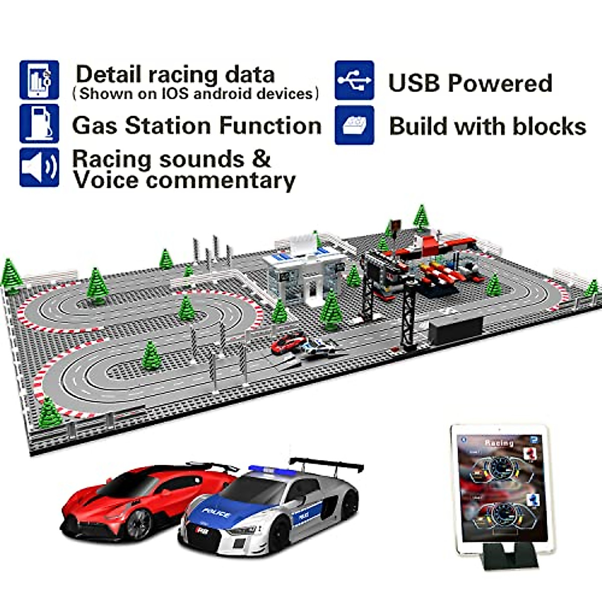 AGM MASTECH Mini Deluxe Block Building N Slot car Race Set GD-11 at 1:87 Scale