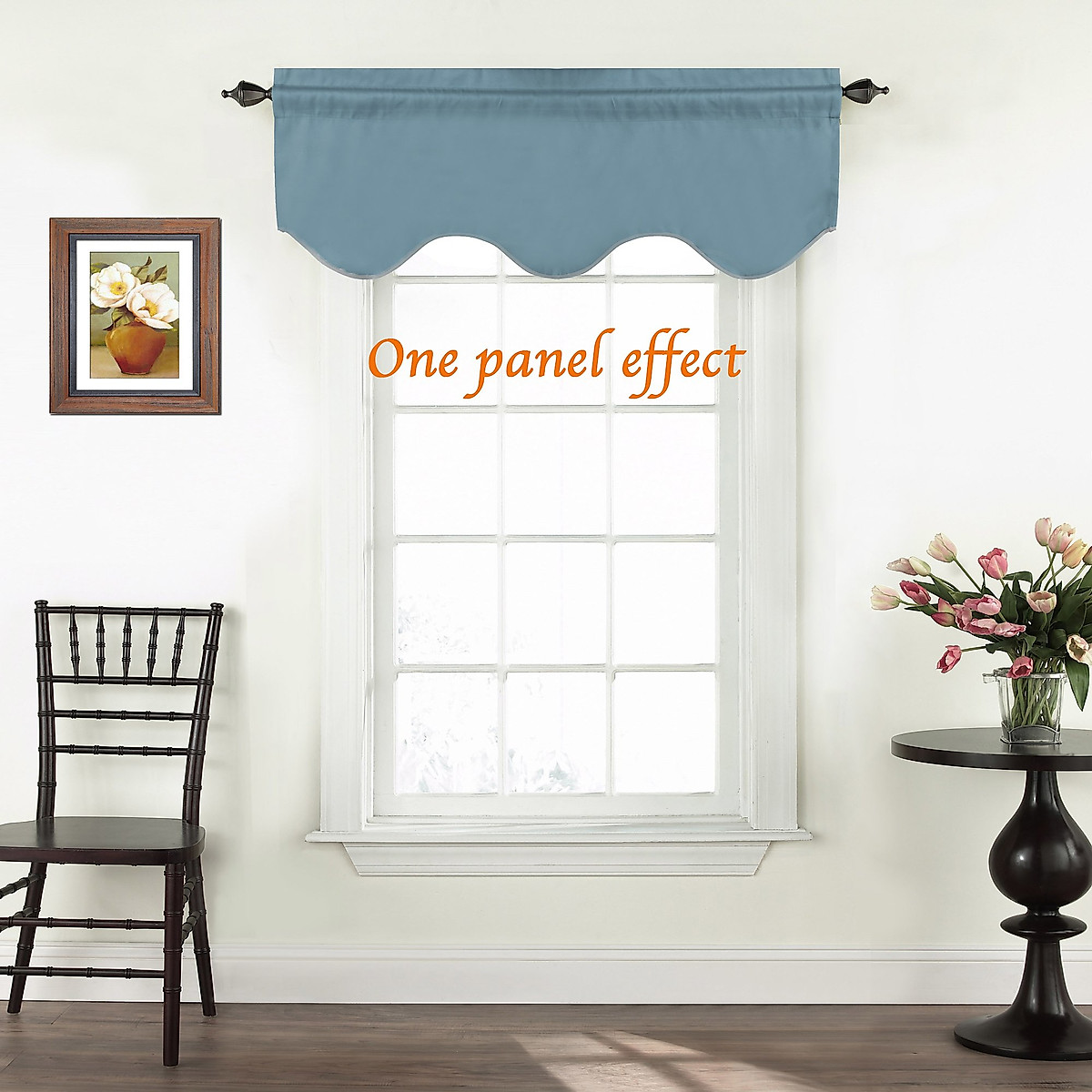 Turquoize Blackout Curtain Valances Solid Rod Pocket Scalloped Valances Short Curtain Panels for Kitchen Window/Bedroom/Barthroom, 52" x 18" Inches, 4 Panels, Citadel