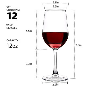 YANGNAY Wine Glasses (Set of 12, 12 Oz), All-Purpose Red or White Wine Glass with Stem, Durable, Dishwasher Safe