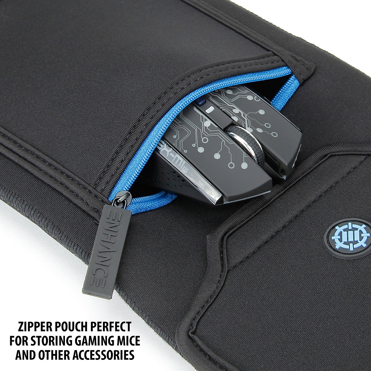 ENHANCE Keyboard Sleeve Travel Case for Tenkeyless Compact Tournament Gaming Keyboards (up to 15 Inches) with Rugged Neoprene Construction, Zipper Mouse Storage, and Cable Storage Pouch - Black