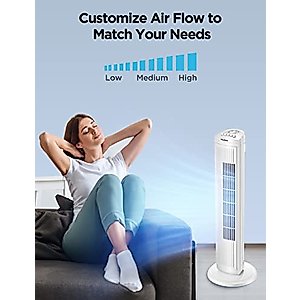 PELONIS 30 Inch Oscillating Tower Fan with 3 Speed Settings and Auto-off Timer, Standing Fan PFT28A2BWW, White