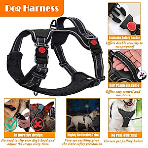 LOBEVE No Pull Dog Harness, Collar & Leash Set | Includes Dog Seat Belt, Collapsible Bowls & Poop Bag Dispenser. Ideal for Training, Walking, Hiking. Fits Small to Large Dogs(Black-M)