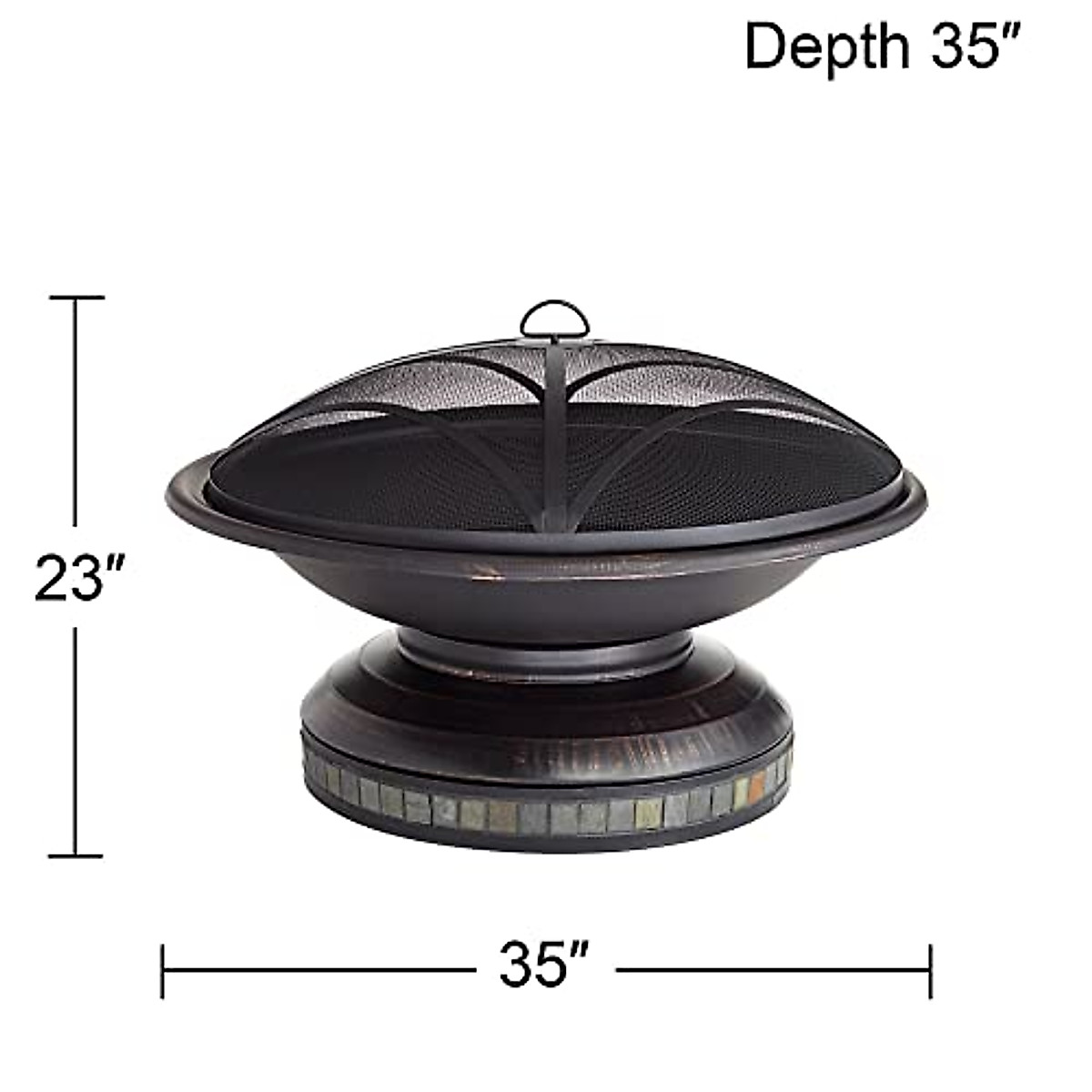 Bristol Black Iron Outdoor Fire Pit Round 35" Steel Mesh Wood Burning with Spark Screen and Fire Poker for Outside Backyard Patio Camping Deck - John Timberland