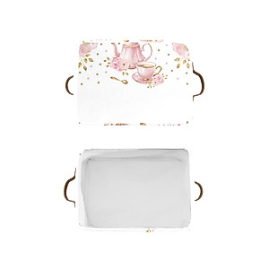 SunFancy Pink Dot Flower Personalized Storage Bins Box Baskets with Handle Cubes Clothes Basket Box for Women Christmas Office Holiday 1 Pack