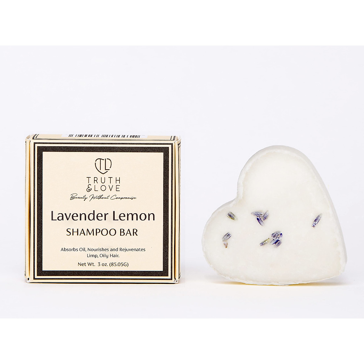 Truth & Love Beauty Lavender Lemon Shampoo Bar for Limp Oily Hair - Sustainable, Plastic Free, Eco-Friendly, Cruelty Free, Organic Natural Ingredients, Zero Waste. 3oz