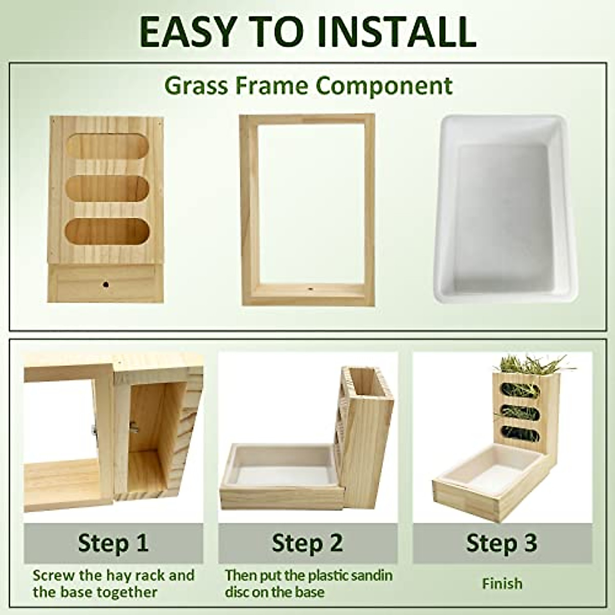 Hamiledyi Rabbit Hay Feeder with Litter Box Wooden Food Feeding Manger Bunny Hay Dispenser Small Animals Grass Holder for Hamsters Guinea Pig Bunny Chinchilla