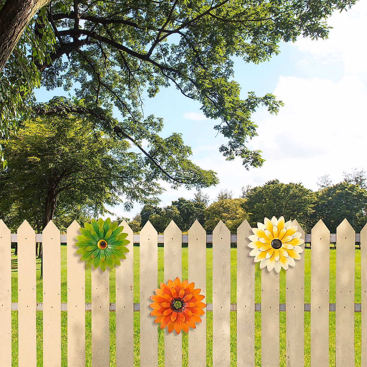 Hotop 3 Pieces Metal Flower Wall Art 3D Daisy Decor Multiple Layer Hanging Rustic Farmhouse Boho Style Decorations for Indoor Outdoor Home Living Room Office Garden (8 inches)