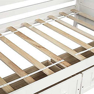 DHHU Wood Platform Bed/Twin Wooden Daybed with 2 Drawers/Wood Slat Support/White